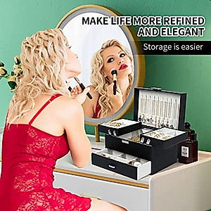 Dajasan Jewelry Box for Women 3 Layers Large Jewelry Organizer with velvet Travel Jewelry Storage Organizer Jewelry Case for Earring, Ring, Necklace, Bracelets