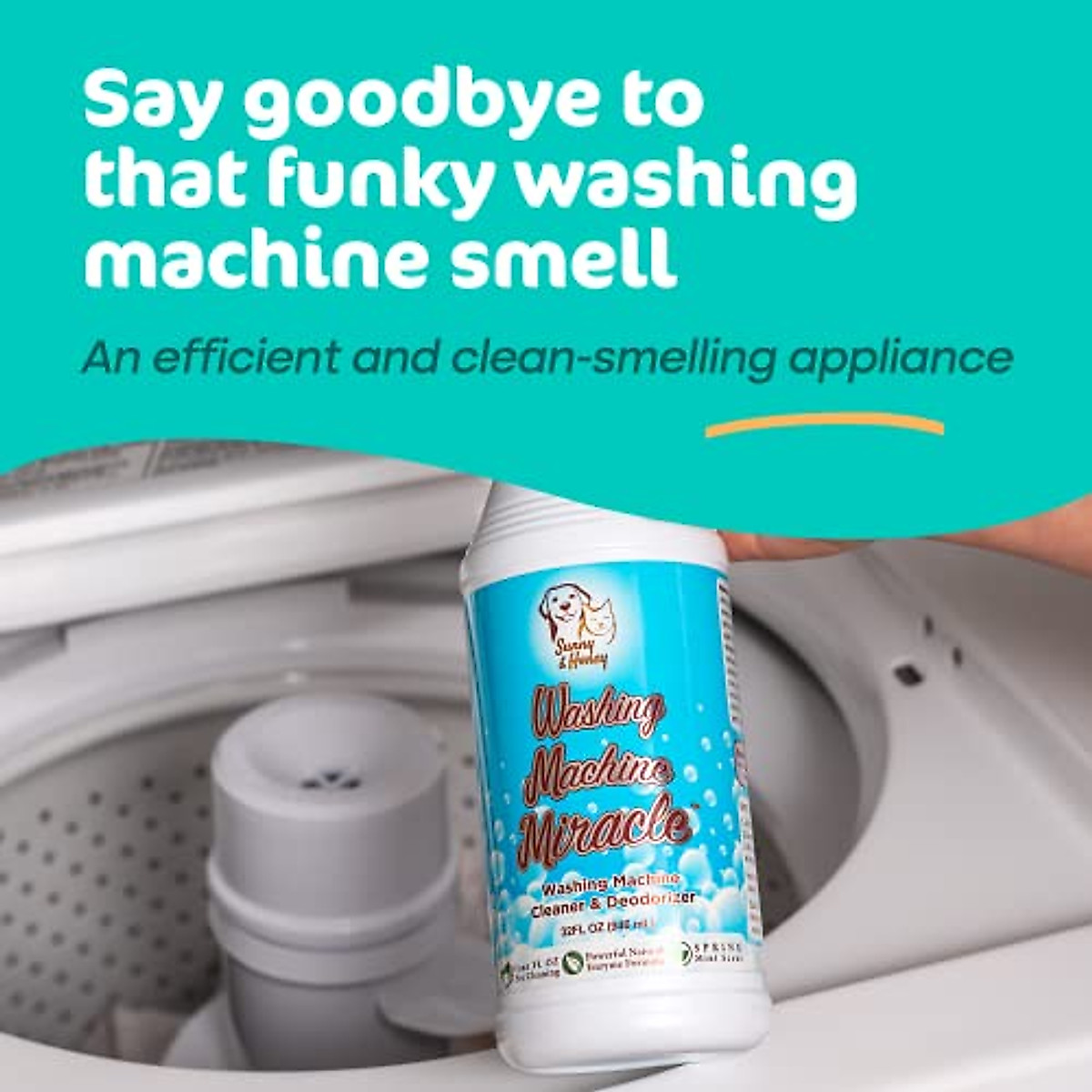 Sunny & Honey Liquid Washing Machine Cleaner & Deodorizer - Top & Front Load Washer Cleaner - 32 fl oz Washing Machine Deodorizer