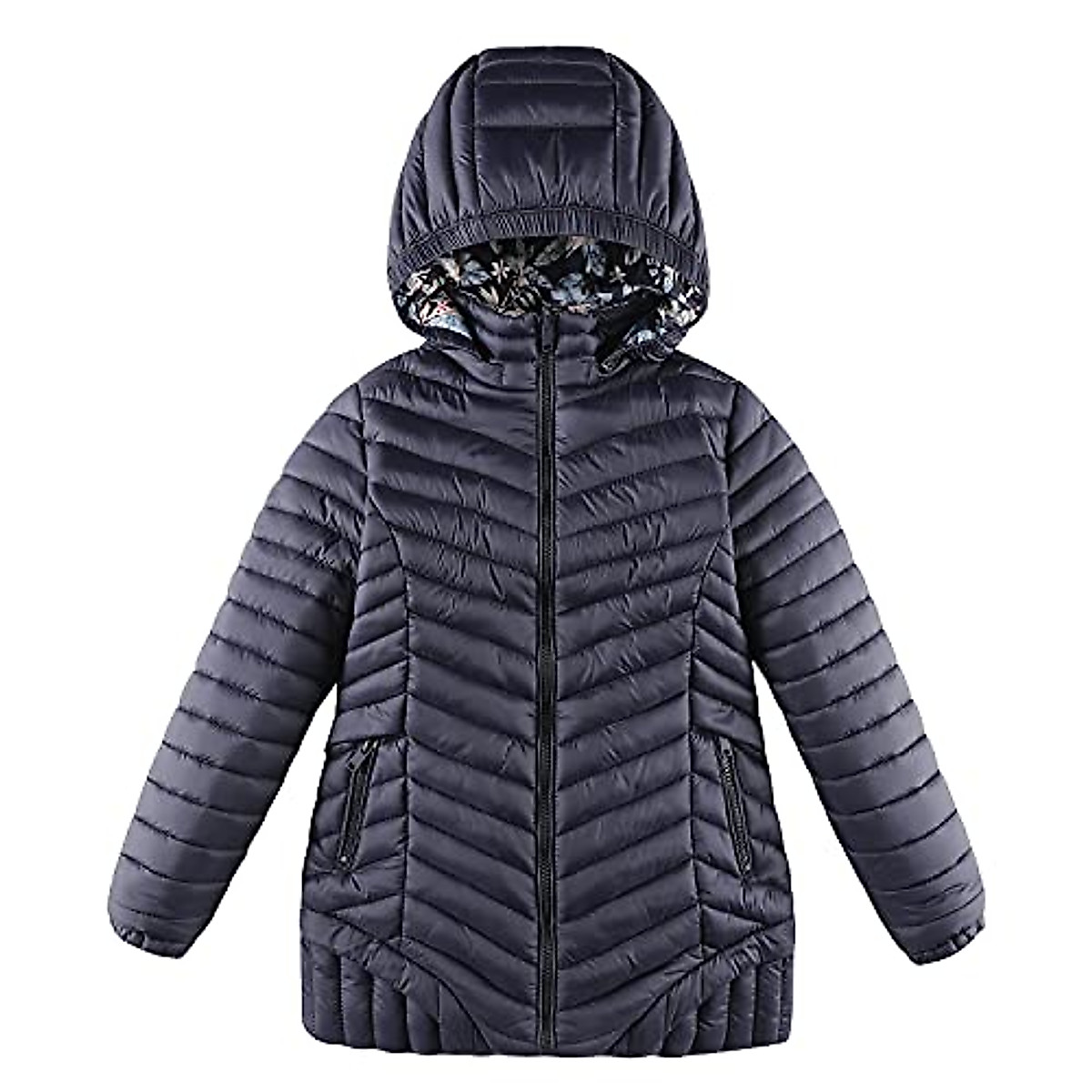 QLZ Girls Long Down Coat,Puffer Jacket, 9-10 Years,Double-sided Wear, Camouflage