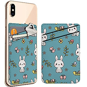 Diascia Pack of 2 - Cellphone Stick on Leather Cardholder ( Cute Bunny Rabbit Spring Flowers Pattern Pattern ) ID Credit Card Pouch Wallet Pocket Sleeve