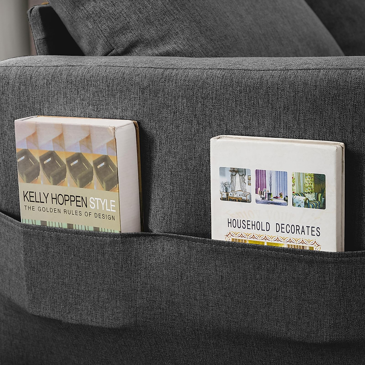 ijuicy 77" Sectional Sofa Couch with Storage Ottoman, 3 Seat L Shaped Sectional Couch, Modern Linen Rivet Tufted Small Couches for Living Room, Apartment & Small Space (Dark Grey)