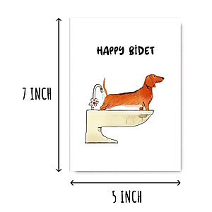 NTVShop Happy Bidet Card - Funny Birthday Card - Toilet Pun - Sausage Dog - Funny Dog - Dog Birthday Card - Funny Dachshund Card