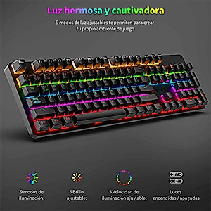 eboxer-1 Gaming Keyboard, USB Wired Keyboard with RGB Rainbow Backlit, 104 Keys Spanish Keyboard with Ñ and Blue Switch, Mechanical Keyboard for Desktop Notebook
