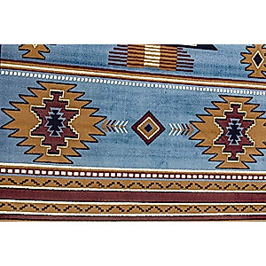 Southwest Native American Navajo Indian Rustic Lodge Geometric Aztec Design #CR25 Light Blue Carpet Area Rug (7’ 8” X 10’ 8”)