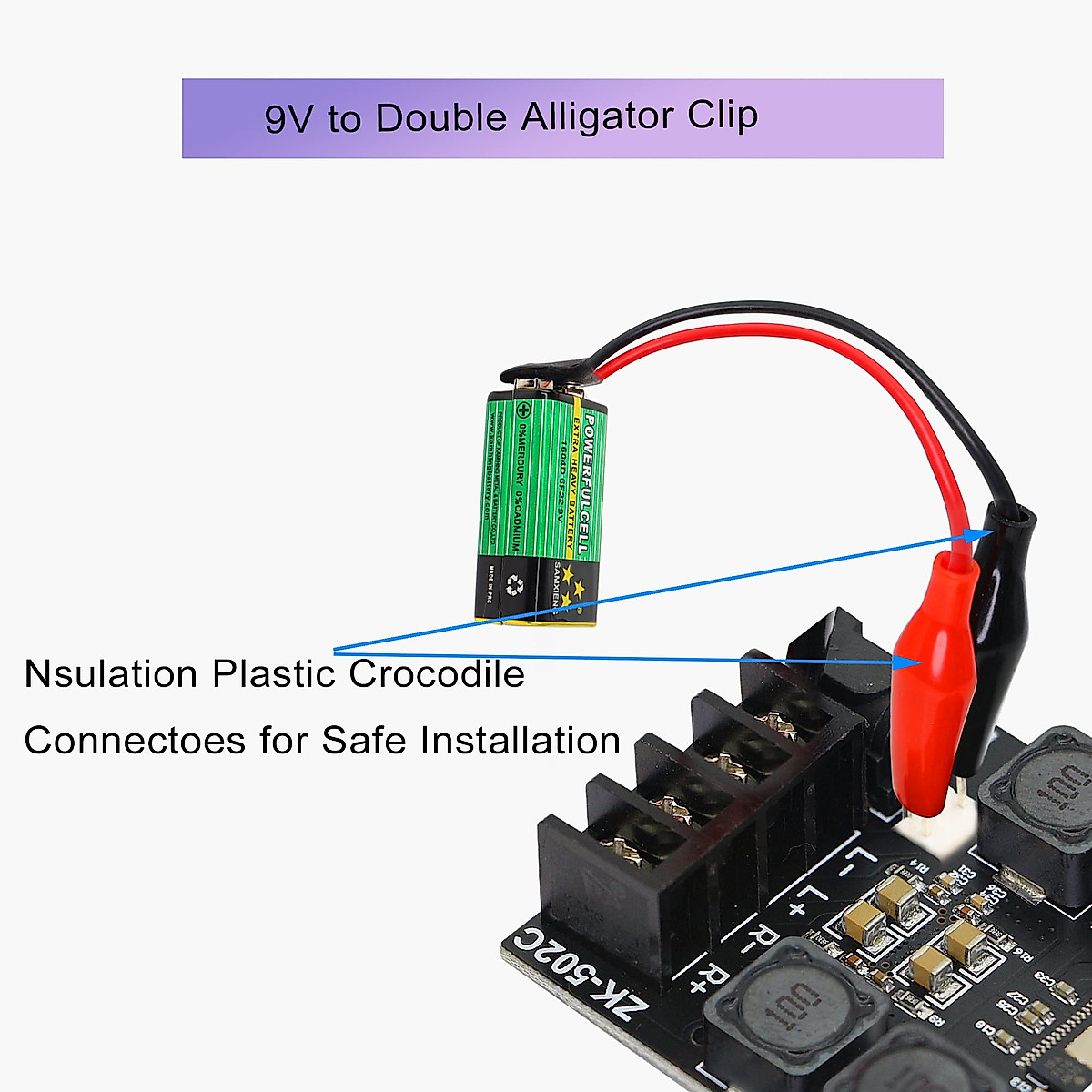 PNGKNYOCN 9V Battery Snap to Alligator Clips Cable,5 Pack Dual Alligator Clips to 9V Battery Snap Connector Cables（15cm）
