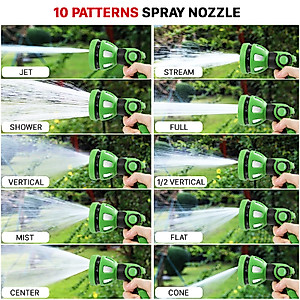 Garden Hose Nozzle, 10 Patterns Metal Water Hose Nozzle Heavy Duty Hose Spray Nozzle with Thumb Control for Watering Lawns,Car Washing,Bathing Pets Green