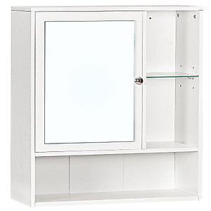 HOOBRO Medicine Cabinet with Mirror, Bathroom Wall Mounted Cabinet with Hidden Space and 2 Adjustable Shelves, Single Mirrored Door, for Bathroom, Bedroom, Living Room, Kitchen, White WT55CW01