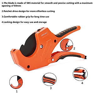Ratchet Pvc Pipe Cutter, Cuts up to 2-1/2", PVC Cutter 2 Inch, Sk5 blade and aluminum alloy body, Cutting for PEX, PVC, and PPR Pipe, Etc,Ideal for Home Working and Plumbers