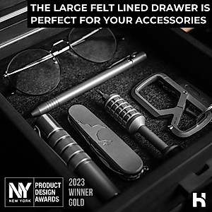 Luxury Knife Display Case for Fixed Blades and Pocket Knives – Large Drawer & Solid Wood Pillars – Wooden Knife Box – Display ESEE Knives, Benchmade, WESN and More – Christmas Gift for Men