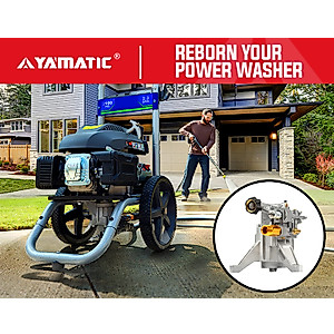YAMATIC 7/8" Shaft Vertical Pressure Washer Pump 2500 PSI @ 2.2 GPM Replacement Pump for Power Washer, Compatible with Honda GCV160, Troybilt, Craftsman, Ryobi, Rear Facing Inlet/Outlet