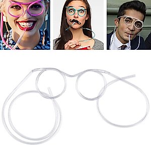 Funny Glasses Straw, Flexible Drinking Straw Novelty Eyeglass Frame Bar Accessories for Birthdays, Bridal Showers, Party Supplies, Favors, Game Ideas（crystal）