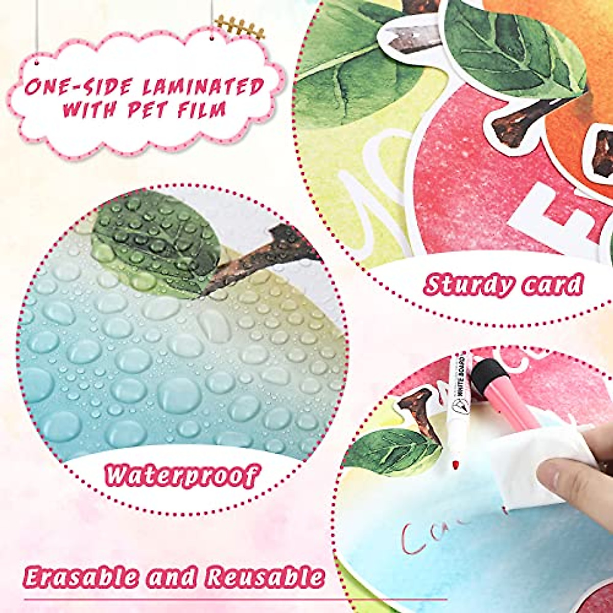 63 Pieces Paper Fruit Cutouts Bulletin Board Set, Watercolor Fruit Accent Cutouts Classroom Wall Decorations Motivational Fruit Calendar Decor Name Tags for Back To School, First Day of School