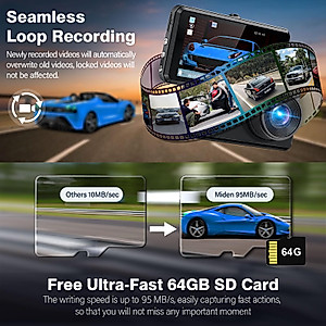 SHRINLUCK 2K Dual Dash Camera for Cars, Free 64G SD Card, FHD 2K+1080P Dash Cam Front and Rear,3.2'' IPS Screen,176° Wide Angle Dashcam,24H Parking Monitor,G-Sensor,Loop Recording,Night Vision,WDR