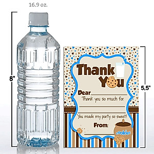 Milk & Cookies Blue & Brown Birthday Thank You Notes, Ten 4" x 5.5" Fill In The Blank Cards with 10 White Envelopes by AmandaCreation