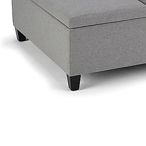 SIMPLIHOME Ellis 36 inch Wide Contemporary Square Coffee Table Storage Ottoman in Dove Grey Linen Look Fabric, Assembled, For the Living Room and Bedroom