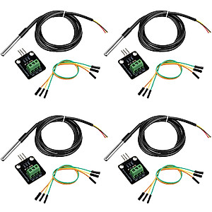 Weewooday 4 Sets DS18B20 Temperature Sensor Module Kit with 1 m/ 3.2 Ft Waterproof Digital Stainless Steel Probe -55 to +125 Degrees Celsius, Compatible with Raspberry Pi