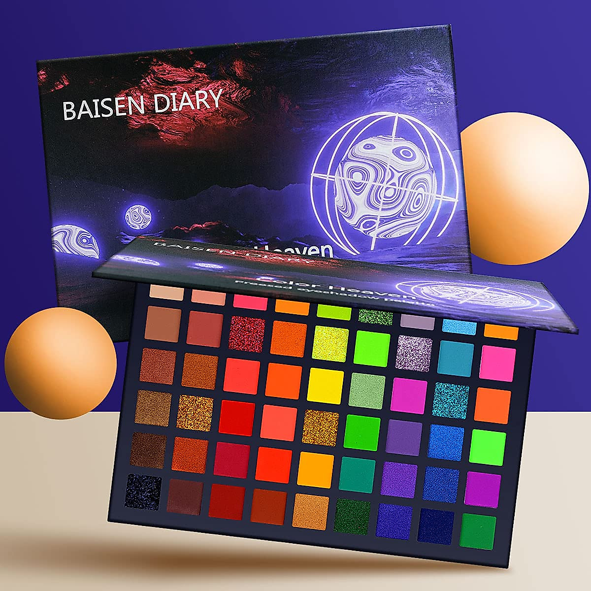 BAISEN DIARY 54 Colorful Eyeshadow Palette, Neon Shimmer Matte Glitter Eye Shadow Natural Naked Colors Makeup Eyeshadow Waterproof Long Lasting Highly Pigmented Gift Set Make Up Palletes