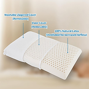 Bed Pillows for Sleeping, Natural Latex Pillow, Bedding Pillow, Soft Pillow with Removable Pillowcase for Back, Stomach or Side Sleepers, M21-11-MBZ
