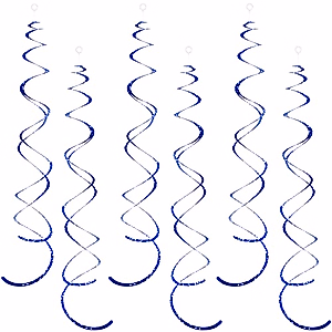 30 Pieces Blue Foil Ceiling Hanging Party Swirl Decorations Plastic Streamers Photo Backdrop for Birthday Graduation Wedding Baby Shower Wedding Bachelorette Galaxy Theme Party Decorations