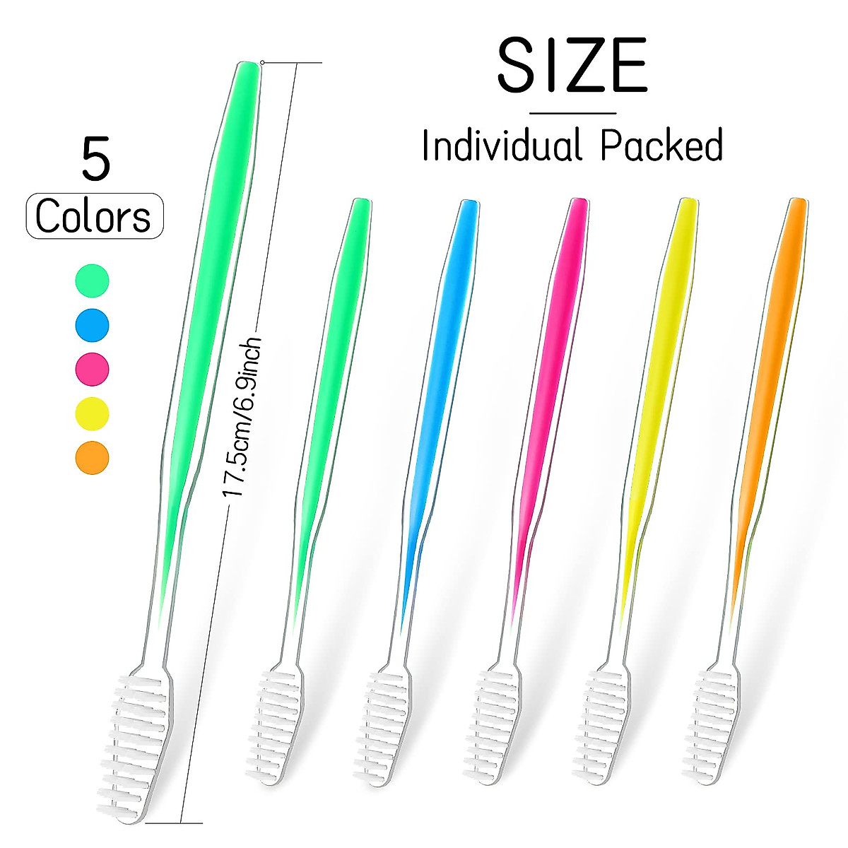250 Pcs Disposable Toothbrushes Individually Wrapped Toothbrushes Bulk Travel Size Toothbrush Soft Bristle Tooth Brushes Set Medium Manual Packaged Toothbrushes for Adult Kid Hotel Toiletries, 5 Color