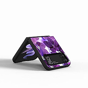 Phone Case for Samsung Galaxy Z Flip 3 Z Flip 4 5G Black Hard PC Cover Purple Lavender Flowers,Z5,for Z Flip 3 5G