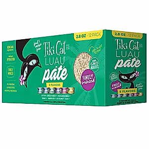 Tiki Cat Luau Pâté Variety Pack, Succulent Combinations of Real Protein, Grain-Free Balanced Nutrition Wet Canned Cat Food, for All Life Stages, 2.8 oz. Cans (Case of 12)