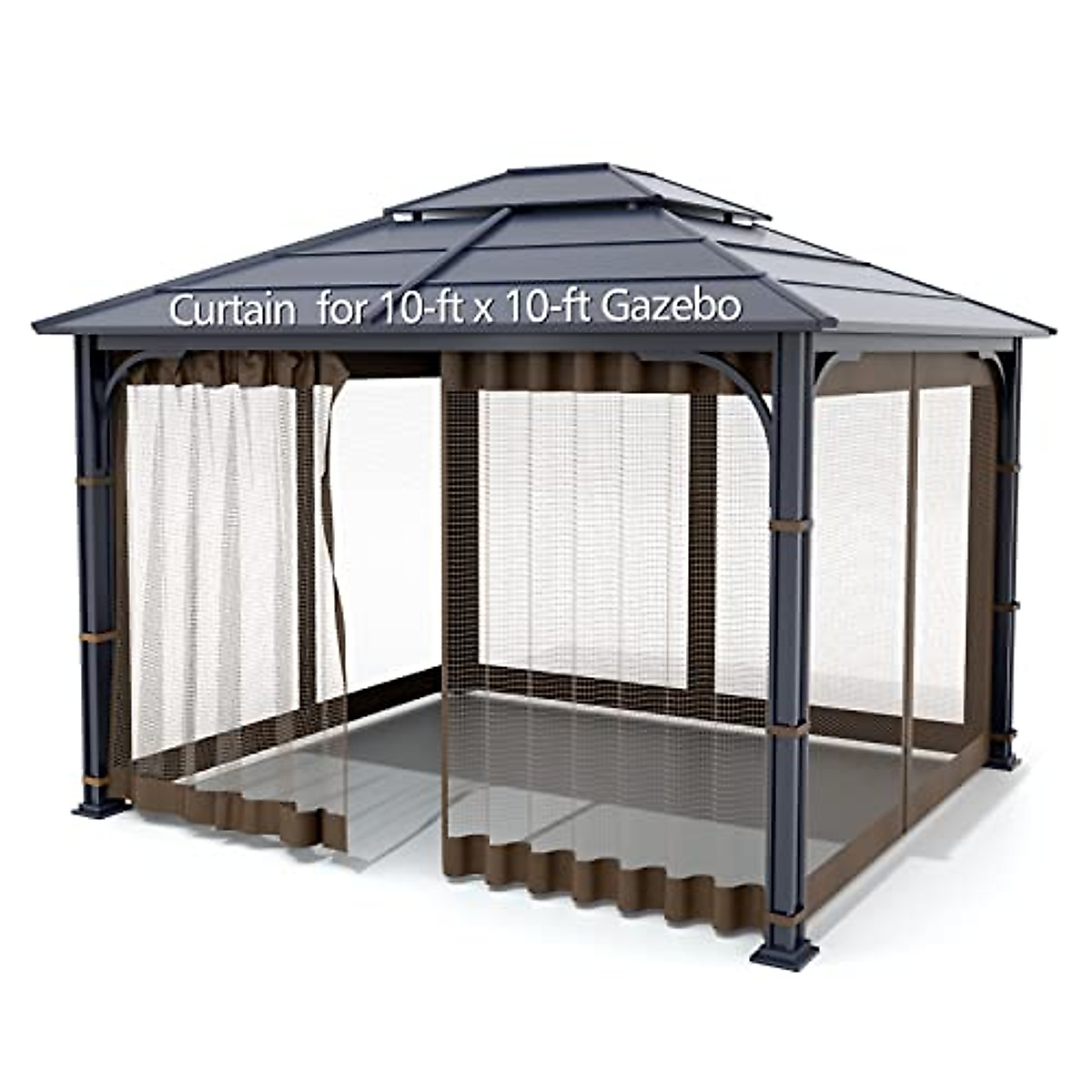 Gazebo Universal Replacement Mosquito Netting - Wonwon Outdoor Gazebo Canopy 4-Panel Screen Walls with Zipper for 10' x 10' Gazebo (Mosquito Net Only) (Brown)