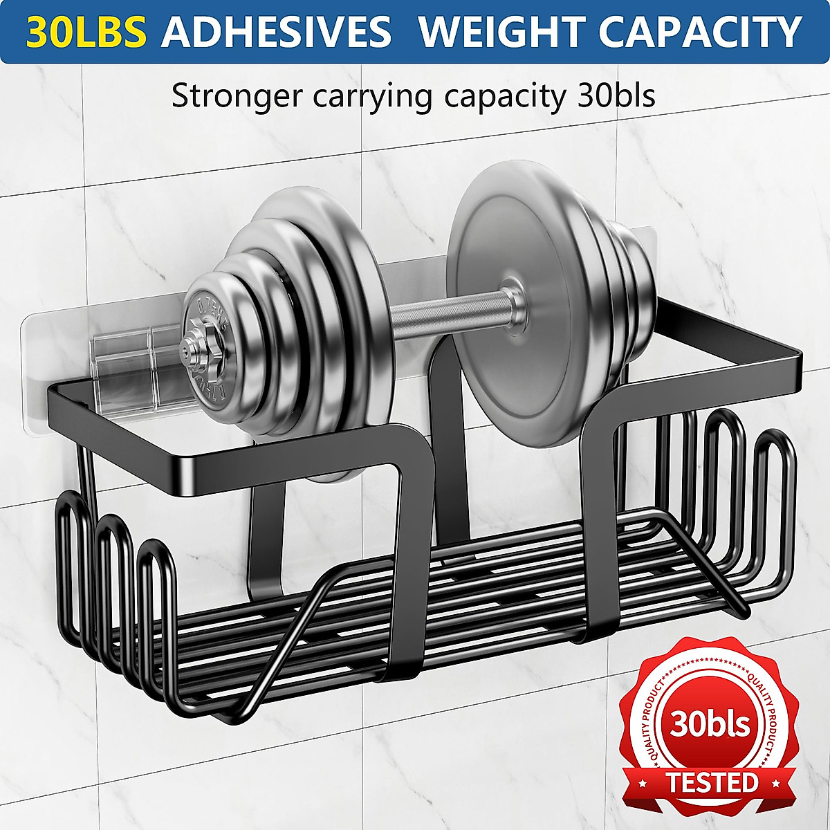 BEKU Shower Caddy 5 Pack - Bathroom Kitchen Organizer & Storage Rack - Adhesive Shelves inside Shower - No Drilling Stainless Steel Accessories Set - Black