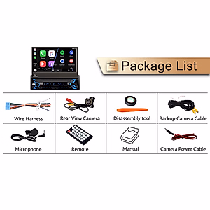 Single Din Car Stereo Player Compatible with Apple Carplay & Android Auto–7 Inch Flip Out Touchscreen Car Radio with Bluetooth| Mirror Link| Backup Camera| USB/SD/AUX Input| AM FM| Subwoofer| DSP