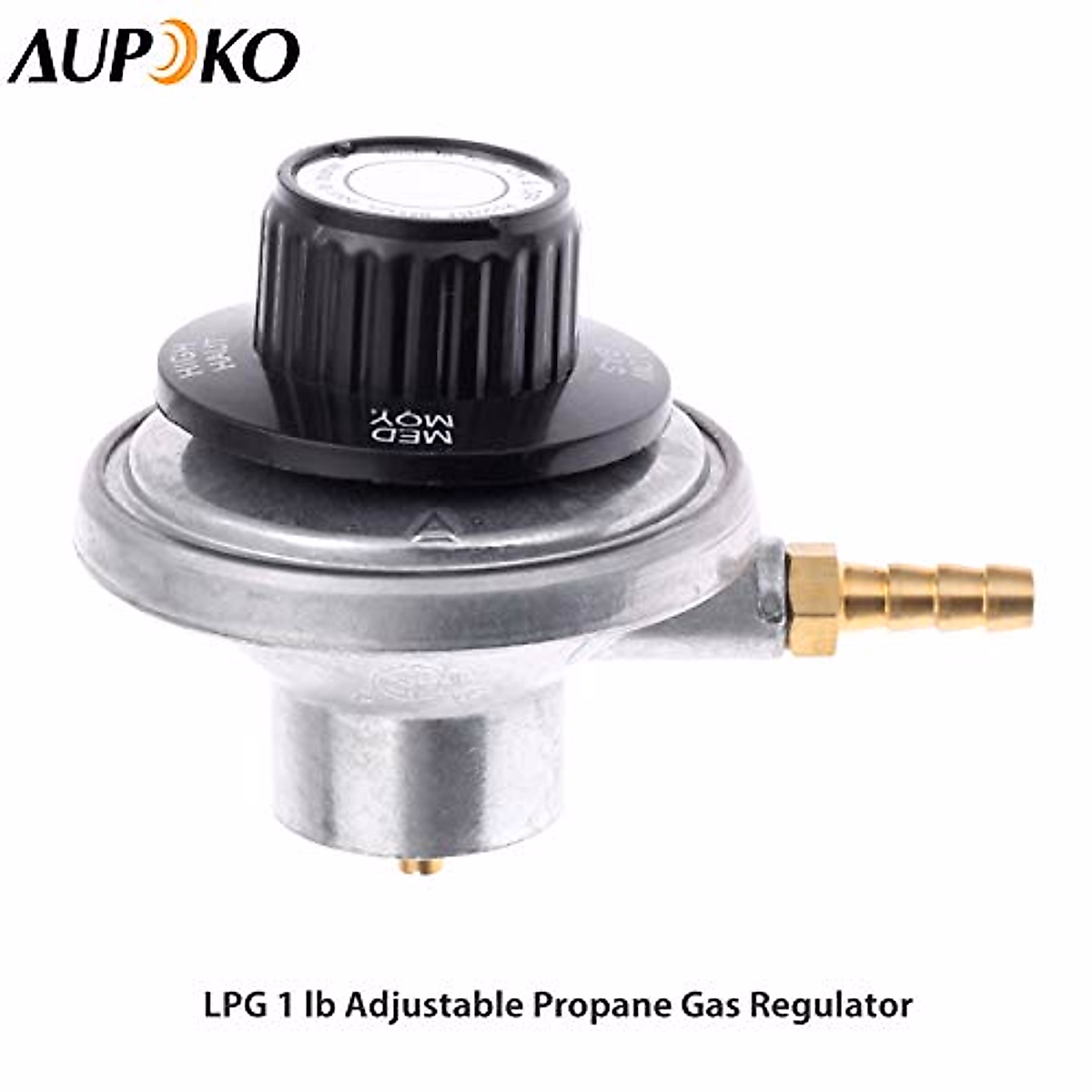 Aupoko Low Pressure One Pound Propane Tank Gas Regulator Valve, Portable Propane Table Top Regulator with 1/4’’ Barb Connection and 1"-20 Female Throwaway Cylinder Thread Inlet and an Orifice Outlet