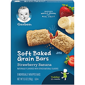 Gerber Snacks for Toddler Soft Baked Grain Bars Strawberry Banana, 5.5 Ounce (Pack of 6)
