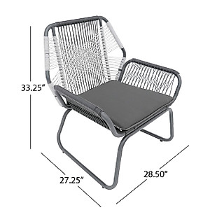 Christopher Knight Home Aiden Outdoor 3 Piece Faux Rattan Chair Set, Gray and White