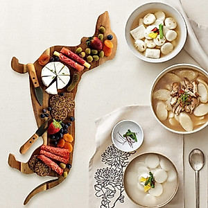 Funny Dachshund Dog Dinner Plate Wooden Aperitif Board Dog Shape Gifts Solid Cheese Board Charcuterie Board Cutting Board Cute Dinner Plate Family Party Convenient Food Tray 15.74Inch ()