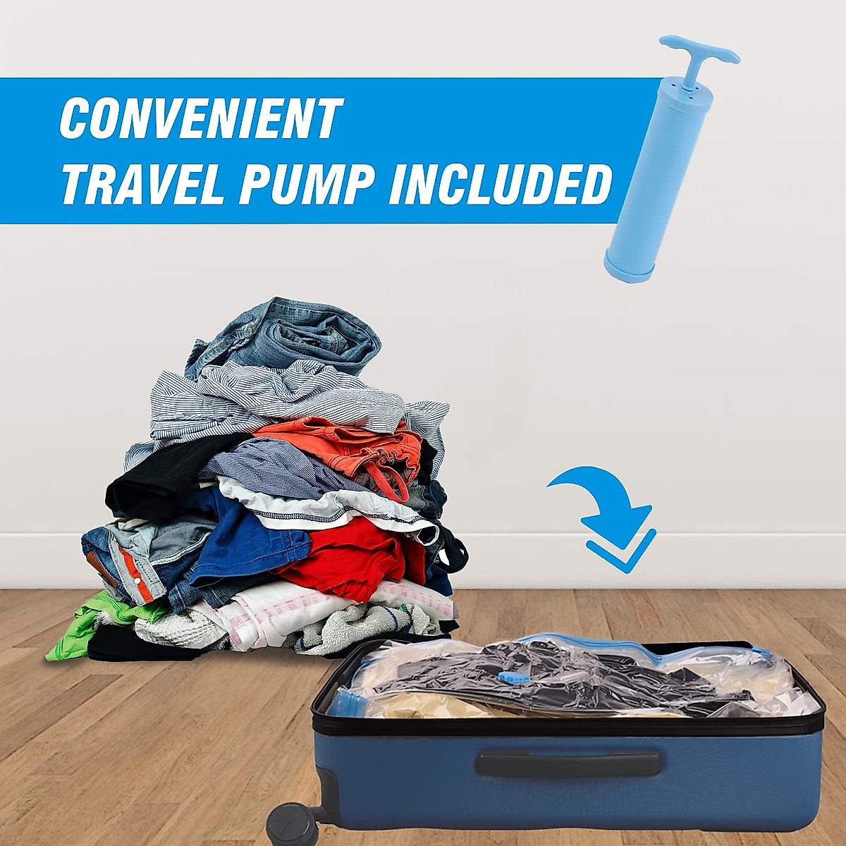 Vacuum Storage Bags, 8 Jumbo Space Saver Bags, Vacuum Sealer Bags for Clothes, Clothing, Comforters and Blankets, Compression Storage Bags with Hand Pump