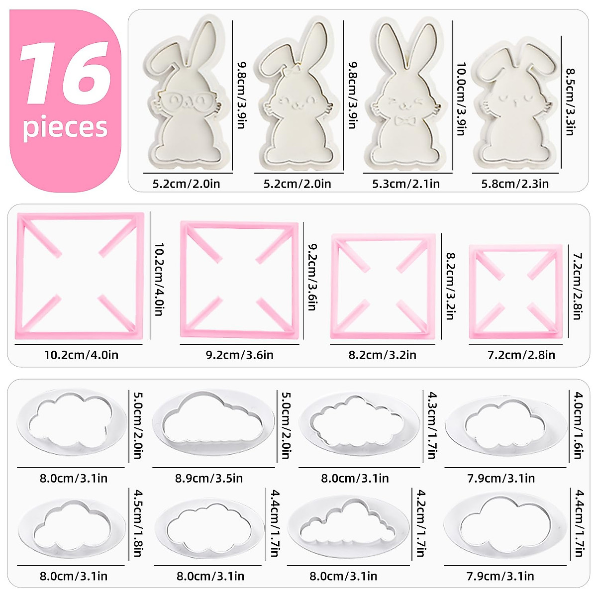 16 Pcs Clouds Fondant Cutter Rabbit Plunger Cutter Mindmill Cookie Stamp Biscuit Mold DIY Cake Decorating Tools for Kids Birthday Party and Baby Shower decoration Wedding Party