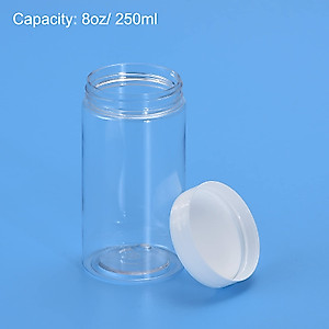 uxcell Round Plastic Jars with White Screw Top Lid, 8oz/ 250ml Wide-mouth Clear Empty Containers for Storage, Organizing, 10Pcs