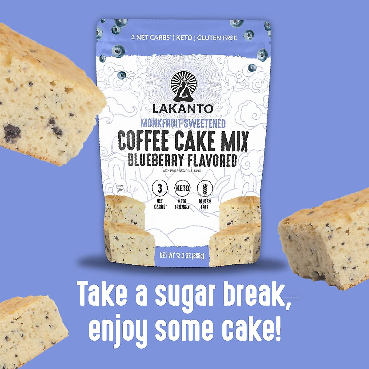 Lakanto Blueberry Coffee Cake Mix - Sweetened with Monk Fruit Sweetener, Keto Diet Friendly, Gluten Free, 3 Net Carbs (13.7 oz)