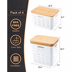 EOENVIVS Storage Bins With Lids Organization and Storage Containers with Bamboo Lids Storage Baskets Organizer for Shelves Drawers Desktop Bedroom Closet Playroom Classroom Office, Pack of 4