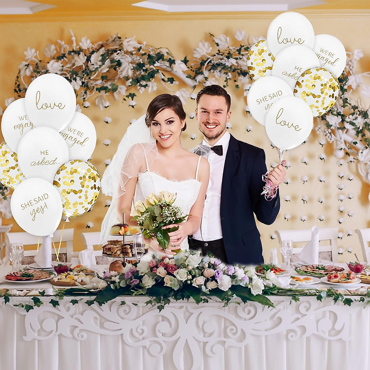 50Pcs Engagement Balloons, Engagement Party Decorations, He Asked balloons, She Said Yes Balloons, Gold Confetti Latex Balloon, Bridal Shower Engagement, Wedding Party Decoration