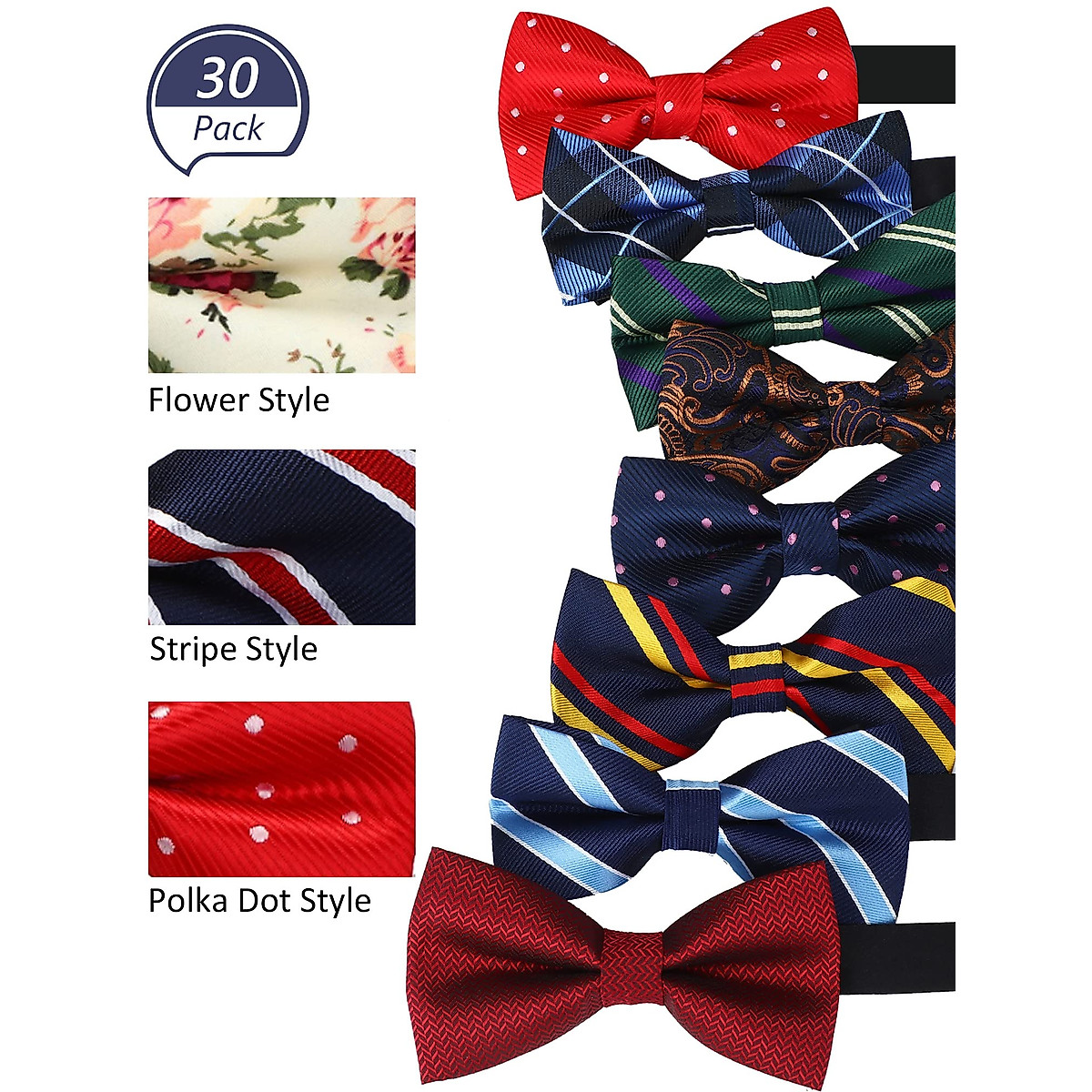 Jecery 30 Pieces Elegant Pre Tied Bow Ties for Men with Adjustable Floral Neck Band Bowties for Pre Tied Set