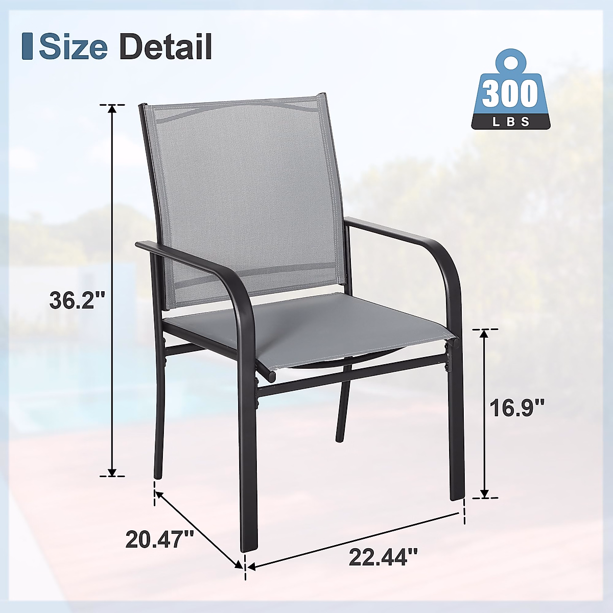 Crownland Outdoor Wrought Iron Dining Chairs Set of 6, Patio Textilene Dining Chair with High Backrest, Metal Frame Furniture Chairs with Armrests for Yard, Deck, Backyard, Lawn, Poolside (Grey)