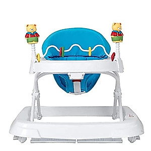 INFANS Foldable Baby Walker, Toddler Activity Walker Helper with Adjustable Height, Safety Belt, High Back Padded Seat for Kids Boys and Girls (Light Blue)