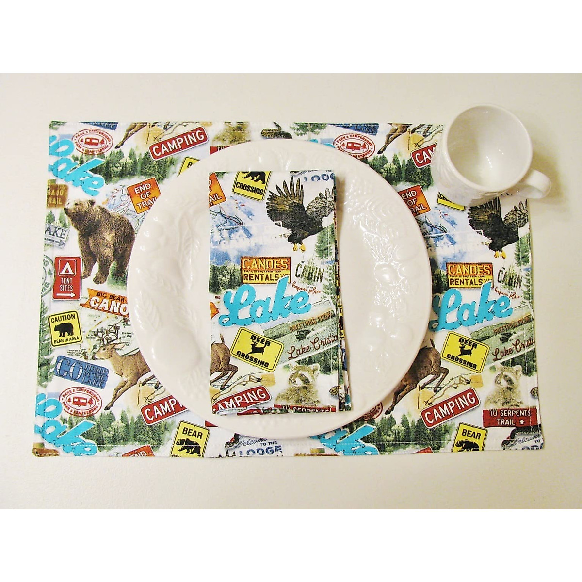 Mountain Adventures Tea Towels (Set of 2) Made in the USA Wildlife Outdoor Theme Cabin RV Print