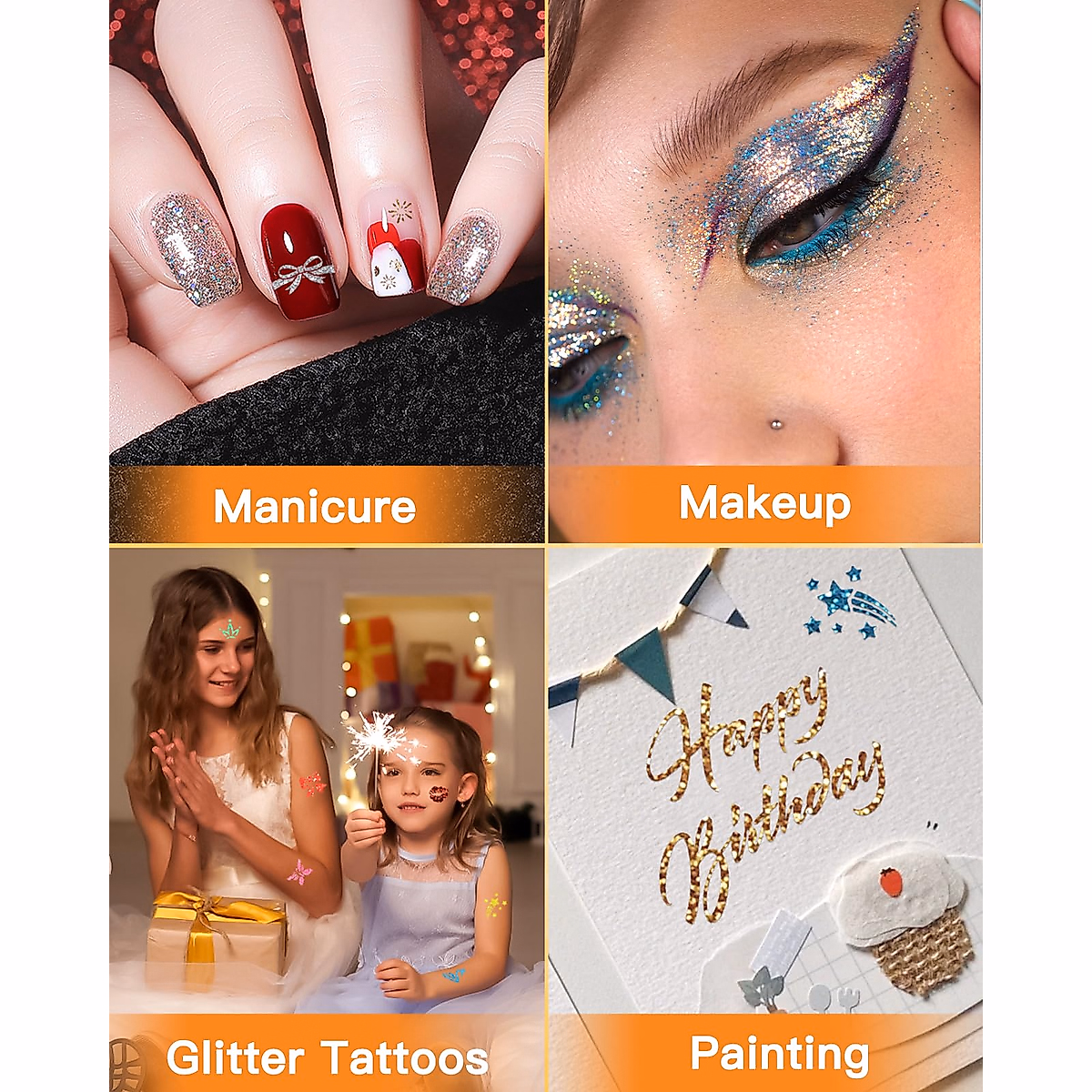 Lictin Glitter Tattoo Set - 24pcs Cosmetic Glitter Tattoo Set Tattoo Stencils Glitter Tattoos Temporary Tattoo Template Set with 117 Stencils, 2 Glue, 5 Brushes