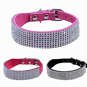 Rhinestone Dog Collar, Bling Rhinestone Suede Leather Crystal Diamond Rhinestones Small Pet Cat Dog Puppy Collar (S, Red)