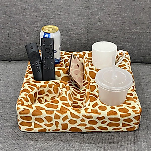 Couch and Bed Cup Holder Pillow, Sofa Refreshment Tray for Drinks/Remote Control/Snacks Holder (Giraffe)
