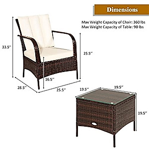 WYKDD 3 PCS Patio Rattan Furniture Set Coffee Table & 2 Rattan Chair with Cushions Comfortable and Breathable (Color : E)
