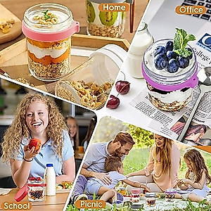 ZIJUND Overnight Oats Containers with Lid and Spoon, 16 oz & 10 oz Glass Mason Overnight Oats Jars, 2 Large & 2 Small Family Sharing, Airtight Jars for Salad, Cereal, Fruit (10 Pack)