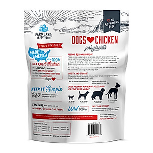 Farmland Traditions Dogs Love Chicken Premium Two Ingredients Jerky Treats for Dogs (1 lb. No Antibiotics Ever USA Raised Chicken)
