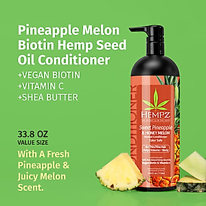 Hempz Biotin Conditioner - Sweet Pineapple & Honey Melon - For Thin/Fine Hair Growth & Strengthening of Dry, Damaged and Color Treated Hair, Hydrating, Softening, Moisturizing - 33.8 Fl OZ